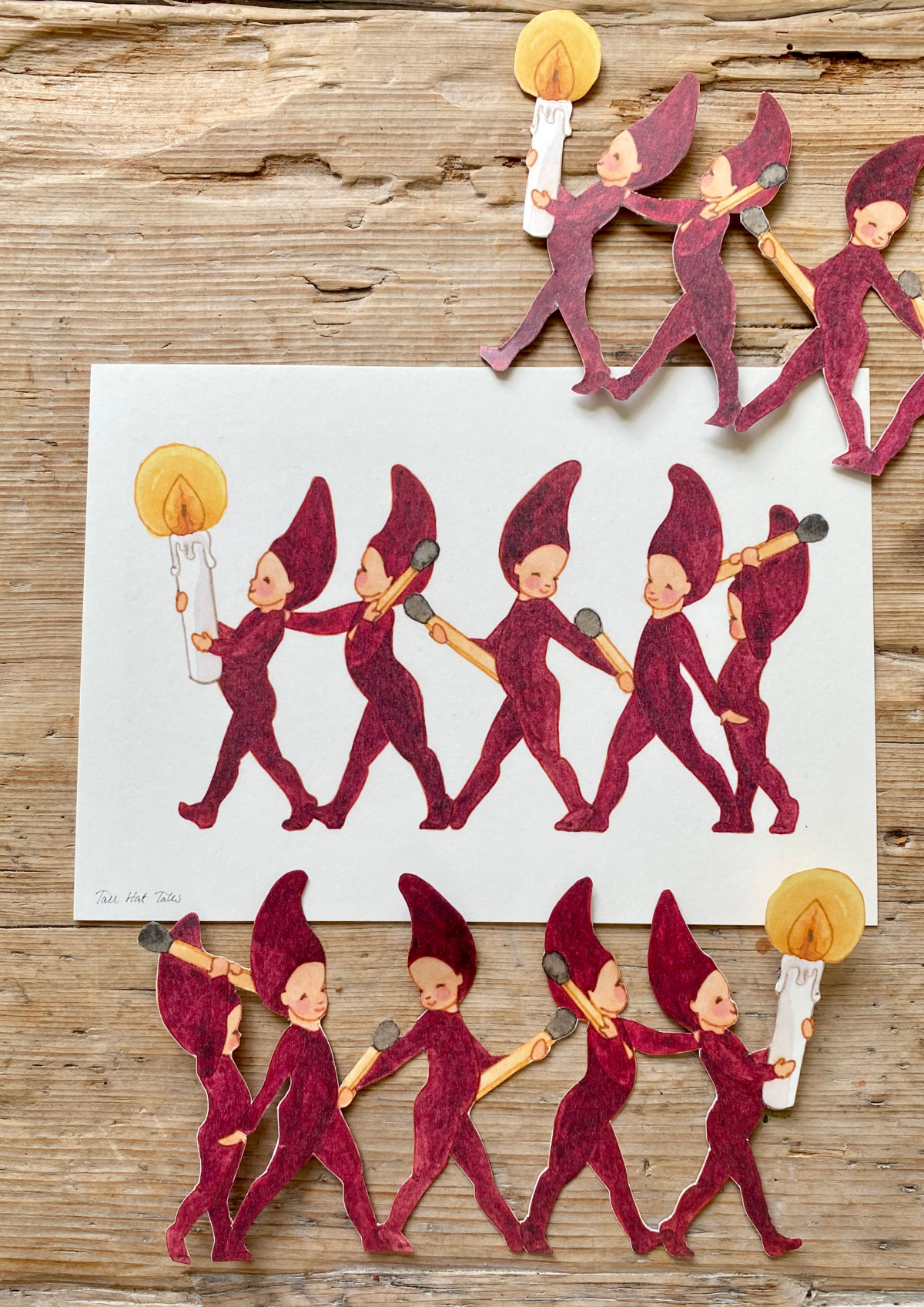 5 små nisser med lys papirklip - JUL papirklip - Tall Hat Tales